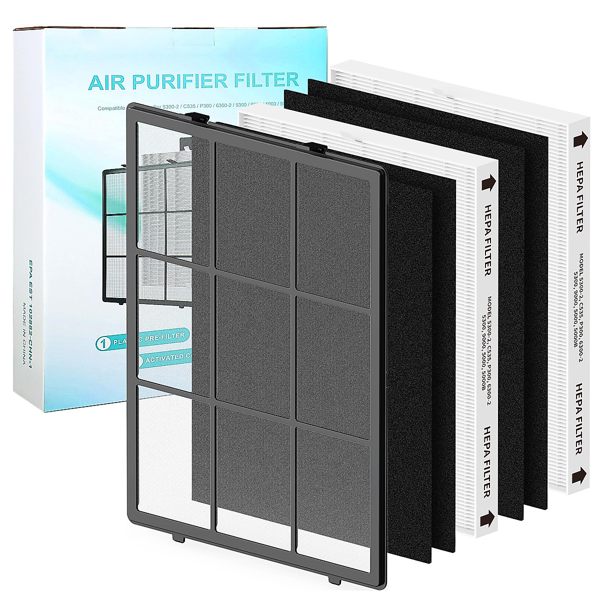 VALZONE 115115 HEPA Replacement Filter A Size 21 Compatible with Winix PlasmaWave Air Purifier C535 5300-2 6300-2,1 Washable Pre-Filter, 2 HEPA and 4 Carbon Filters