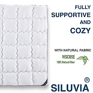 Siluvia Queen Mattress Topper with 400TC 100% Viscose Cover Extra Thick Pillowtop Cooling Mattress Topper Queen Mattress Pad White with 8-21 Inch Deep Pocket 3D Snow Down Alternative Fill