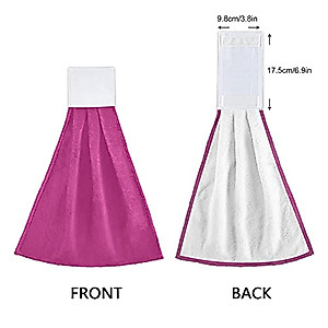 WELLDAY 2 Pcs Hanging Hand Towels Soft Absorbent Plain Deep Magenta Solid Color Towel for Kitchen Bathroom
