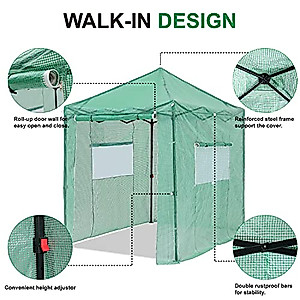 ABCCANOPY 8'x6' Pop Up Greenhouse Walk-in Garden Greenhouse for Indoor Outdoor Gardening with Roll-Up Door and Windows