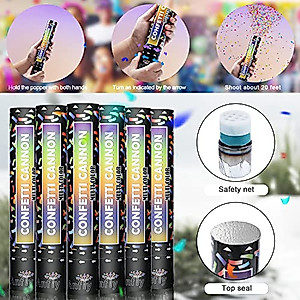 Confetti Cannon Party Confetti Poppers (6 Pack) - Anfly Multicolor Confetti Shooters, Biodegradable Confetti Blaster for Birthday, Graduation, Wedding, Christmas, New Year's Eve