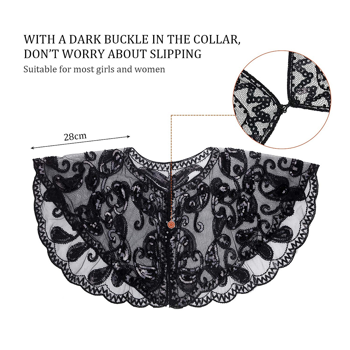 SATINIOR Women's 1920s Sequin Shawl Wrap Bridal Shawl Cover up Beaded Evening Cape (Black)