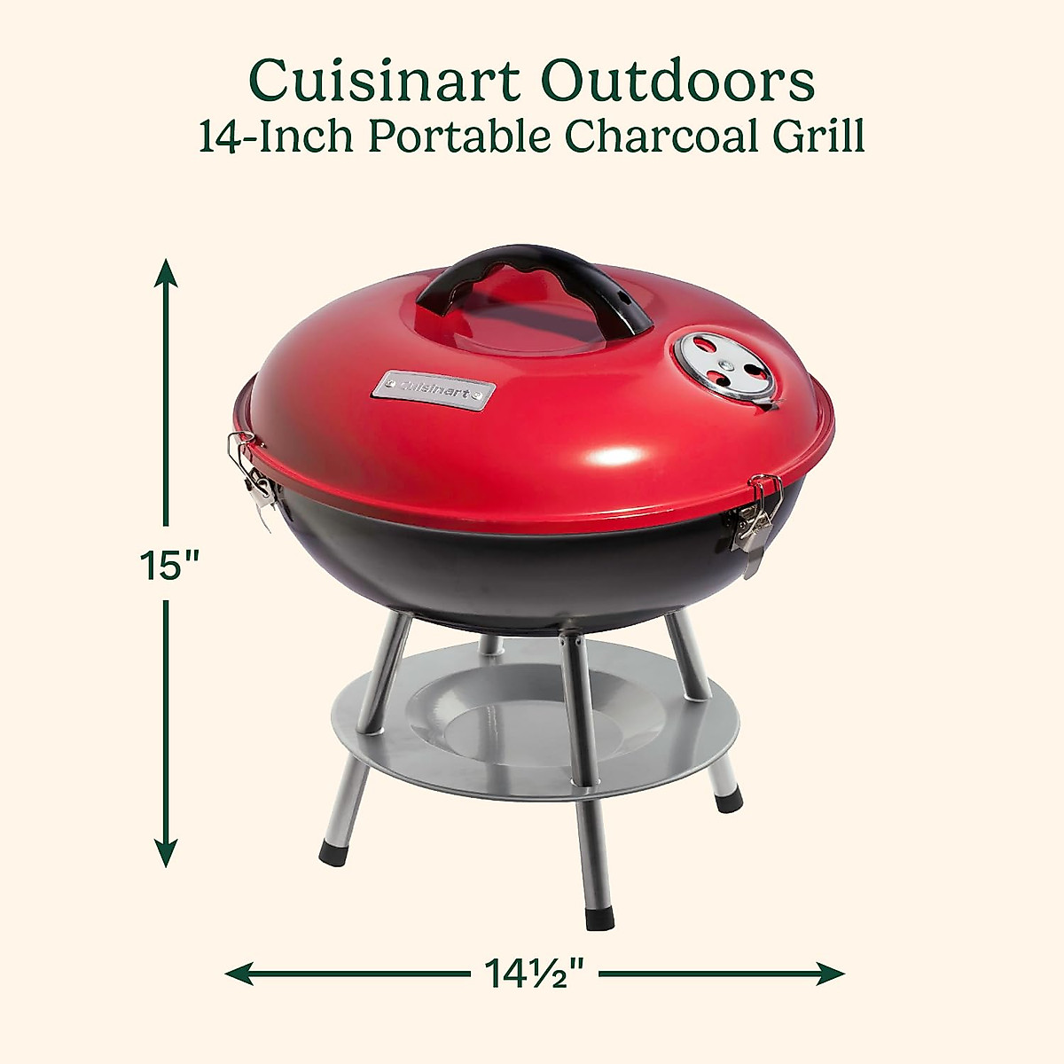 Cuisinart CCG190RB Inch BBQ, 14" x 14" x 15", Portable Charcoal Grill, 14" (Red)