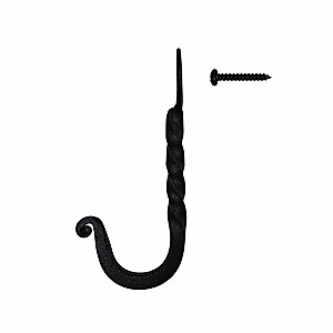 Renovators Supply Bathroom Hooks 4.5 in. Black Wrought Iron Twisted Wall Mount Hooks for Hanging Robe, Towel, Hat, or Jewellery with Mounting Hardware