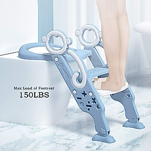 Potty Training Toilet Seat with Step Ladder Adjustable Toddler Toilet Seat with PU Cushion for Big Boys Potty Training Chair with Handle