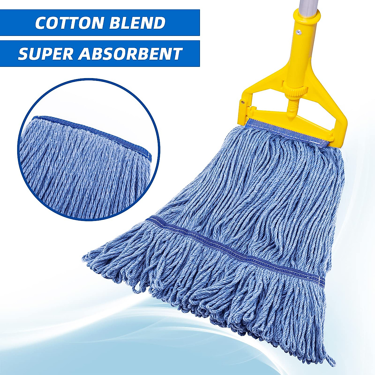 (3 Pack) Mop Head Replacement, Mop Heads Commercial ,Blue Cotton Looped End String, Wet Industrial Cleaning Vintage Mop Head Replacements Refill, Swinger Loop Mop, for Heavy Duty Mop Heads,Light Blue