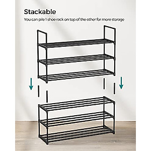 SONGMICS Shoe Rack, 3 Tier Shoe Organizer, Metal Shoe Storage Shelf for 15 Pairs of Shoes, Easy to Assemble, Entryway, Black ULSA303B02