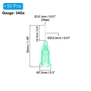 PATIKIL 34Ga x 0.5 Inch Dispensing Needle Tips, 50Pcs Stainless Steel and Plastic Glue Needle Tube Blunt Tips with Luer Lock for Glue Oil Applicator, Light Green