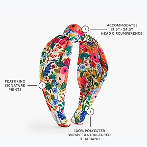 RIFLE PAPER CO. Garden Party Knotted Fabric Headband | Signature Bright Floral Pattern, Top Off Your Outfit. Covered Plastic Band Durable for Everyday Use (Gift for Mom, Teen, Girl)