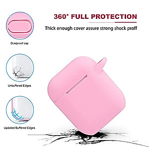 Pink Case Cover with Keychain for AirPods,Soft Silicone Protective Earphone Case Cover Compatible with Apple AirPods 1&2, AirPods 1st/2rd Generation Case with Cute Bling Keychain (Pink)