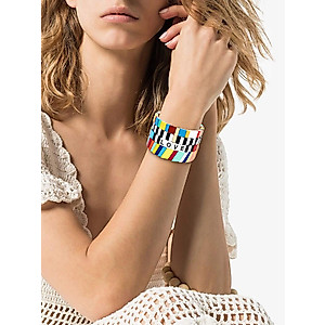 HZEYN Enamel Tile Bracelet Stackable Rainbow Tile Bead Love Stretchy Bracelet Colorblock Enamel Brite Bracelet for Women Set of 4 Strands