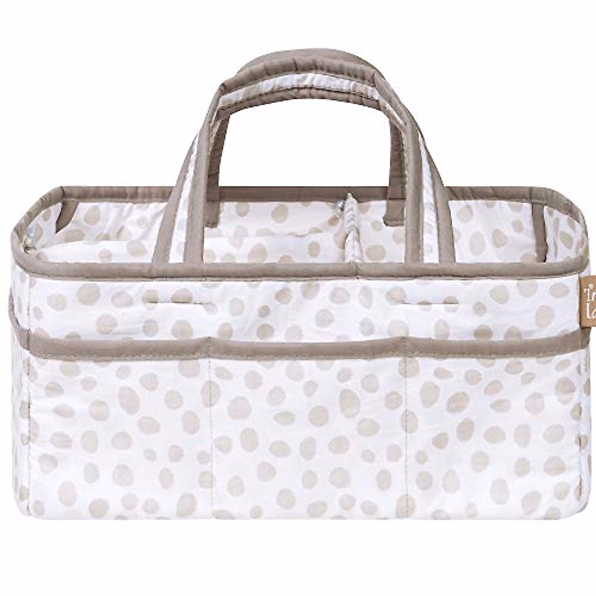 Sydney Storage Caddy-Dalmatian Dot Body and Handles, Dalmatian Dot Lining, Solid Gray Trim, Grays, White, Two Handles, 12 in x 6 in x 8 in