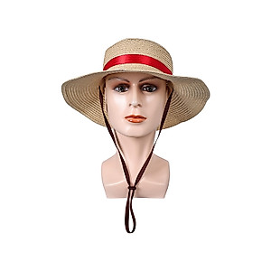 Monkey Straw Hat Costume Anime Cosplay Sun Beach Hats with String Pirate Hat Halloween Dress up Props (US, Alpha, One Size, Straw Hat)