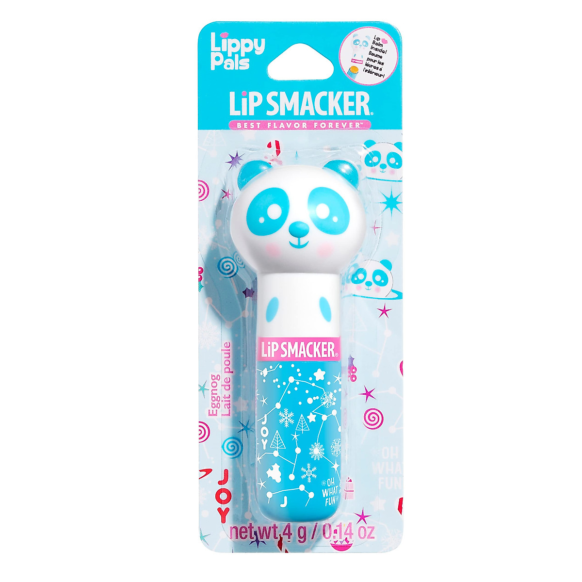 Lip Smacker Lippy Pals Panda Holiday, Flavored Moisturizing & Smoothing Soft Shine Lip Balm, Hydrating & Protecting Fun Tasty Flavors, Cruelty-Free & Vegan - Eggnog
