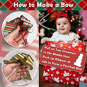 Christmas Gift Wrap Bows, Pull Bows with Ribbon for Gift Wrapping, 24 Pcs Foil Bows Assorted Patterns, Vintage Decoration for Holiday Present, Baskets, Bottle, Book, Bouquet(Easy to Assemble) (24)