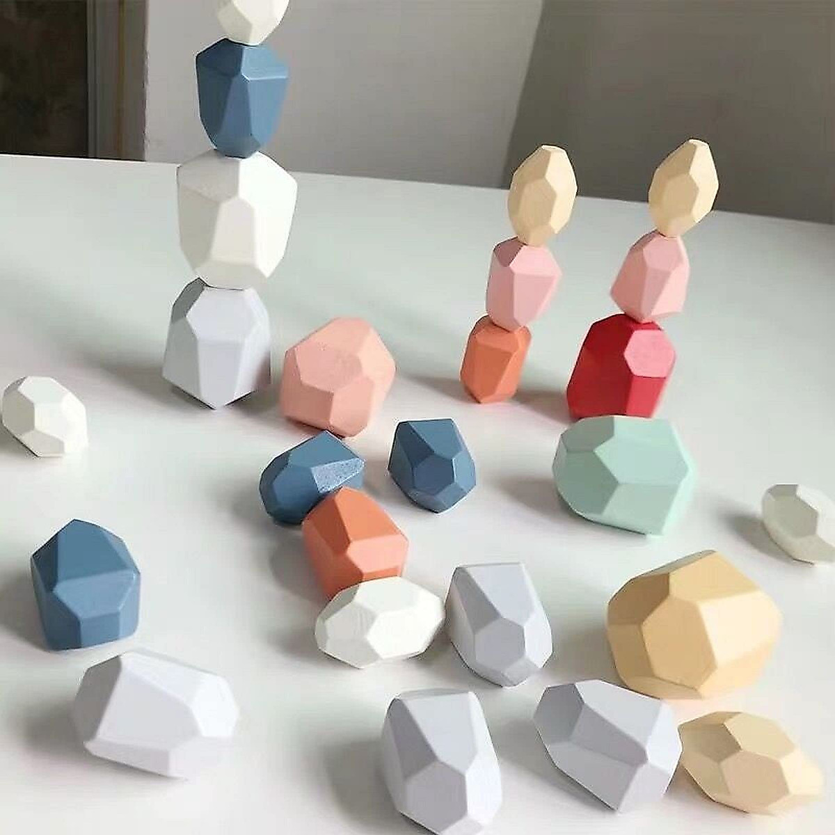 Scizorito 36 PCS Wooden Colorful Sorting Stacking Balance Stone,Lightweight Educational Preschool Learning Game, Natural Montessori Puzzle Set Toys for Children Over 3 Years Old