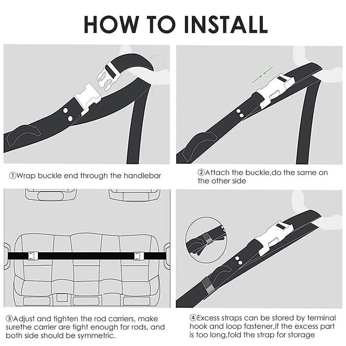 Car Fishing Rod Rack Holder Strap, 2Pcs Nylon Vehicle Fishing Rod Holder Belt 86.6 Inches Length Adjustable Polyester Strap Tackle Tools （2 PCS）