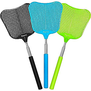 Fly Swatters-Begonia Telescopic Flyswatter Heavey Duty Set with Stainless Steel Extendable Handles for Indoor/Outdoor/Classroom/Office (3 Pack)