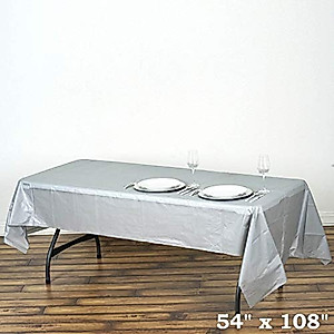 Mountclear 12-Pack Disposable Plastic Tablecloths 54" x 108" Rectangle Table Cover (Silver)