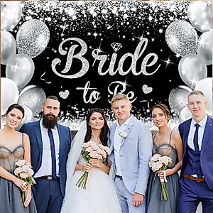 Bridal Shower Banner Decorations Black Silver Bride to Be Banner Bachelorette Bride to Be Decorations Sign Banner Black Silver Wedding Shower Engagement Party Decorations Gift Supplies 43.3 * 70.8