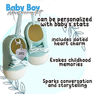 Baby Boy Shoe Personalized Ornament Babys First Christmas Ornament 2022 Blue Booties for New Parents, Birth, Baby Shower, Babys First Christmas Ornament 2022 Can be Personalized - with Gift Box
