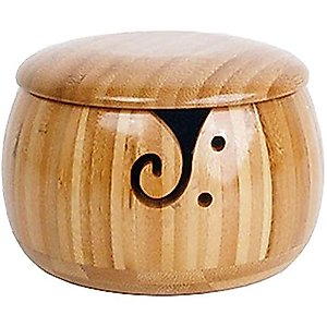 Joyeee Handmade Yarn Bowl, 6.3'' Crafted Wooden Yarn Storage Bowl with Lid Crocheting Knitting Bowl Yarn Holder Gift for Knitting Crochet Enthusiasts