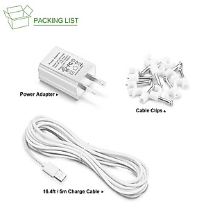 OLAIKE 5m/16ft Charge Cable with DC Power Adapter Compatible with Stick Up Cam Battery 3rd Gen/2nd Gen & Spotlight Cam Battery,Weatherproof Cable to Continuously Charge Your Camera,White