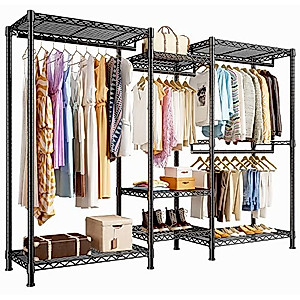 Raybee 77" H Clothes Rack Heavy Duty Clothing Racks for Hanging Clothes 720LBS Adjustable Clothing Rack Portable Closet Racks for Hanging Clothes Wire Garment Rack Black 13.9" D x 70.6" W x 77" H