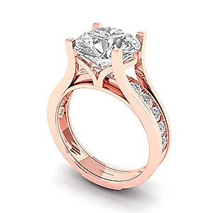3.39 ct Round Cut Clear Simulated Diamond 14k Rose Gold Solitaire W/Accents Wedding Engagement Bridal Ring Band Set Sz 10.75