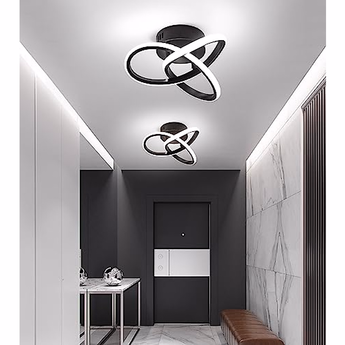AMZASA Black Hallway Light Mini Artistic Lamp Modern LED Close to Ceiling Light for Balcony Corridor Closet Bedroom Bathroom 15W 4000K Neutral Light