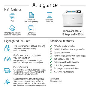 HP Color LaserJet Enterprise M455dn Duplex Printer (3PZ95A), white