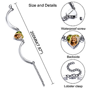 MeMeDIY Heart Urn Bracelet Cremation Jewelry For Women Custom Photo/Name Stainless Steel Ashes Holder Memorial Cuff Keepsake(Silver+Color image)