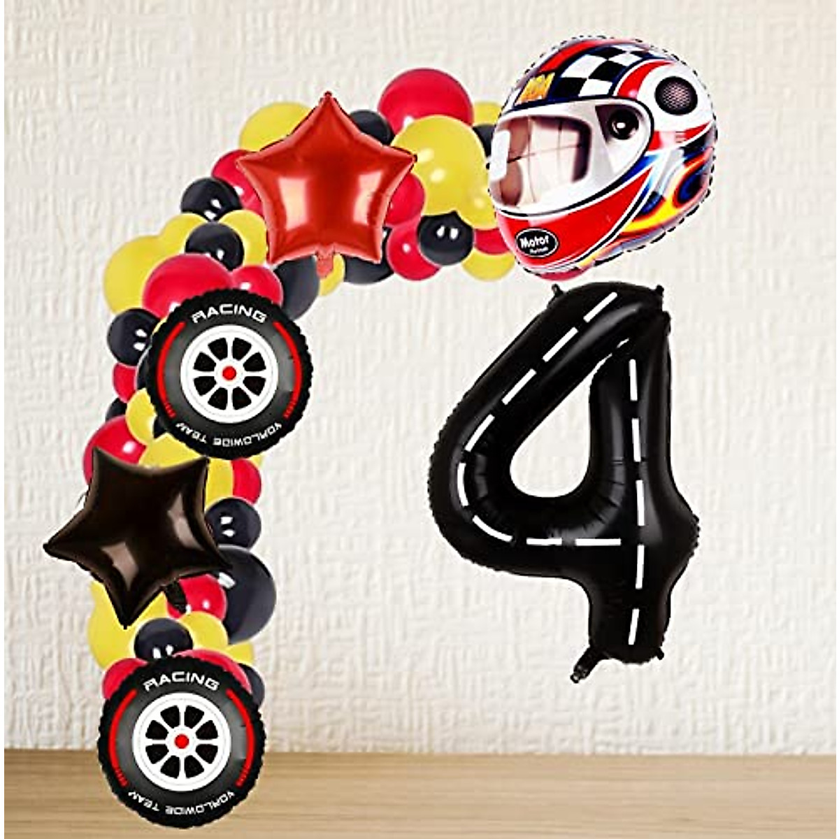 5 Pcs Helmet Tire Balloons Race Car Wheels Birthday Party Supplies Boys Bike Bicycle Motorcycle Truck Theme Party Decorations Favors Foil Mylar Black and Red