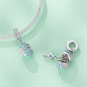 Easter Egg Pendant Charm 925 Sterling Silver Charm Fits For Pandora Bracelet Necklace, BSC779