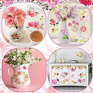 24 Sheets Rub on Transfers Flower Decor Stickers PET Iron on Transfers Plant Stickers Waterproof Vinyl Decals for Furniture Scrapbooking Diary Journals DIY Arts and Crafts Spring Decor (Floral)