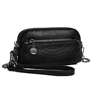 Wesccimo Small Crossbody Clutch Purses For Women Black Wristlet Handbag Trendy Chain Leather Snakeskin Print Evening Purse