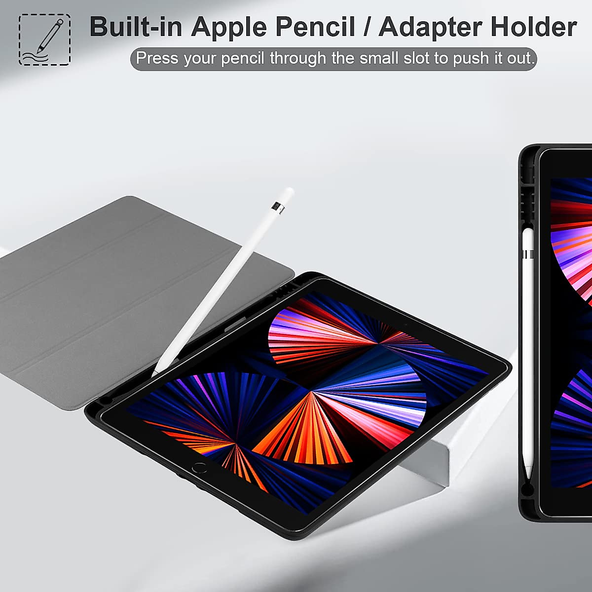 DONGKE Case Compatible with iPad 10.2 Inch 2021 2020 2019 iPad 9th/8th/7th Generation with Pencil Holder, Slim Stand Protective Case with Soft TPU Back, Auto Sleep/Wake Cover, Galaxy Manada