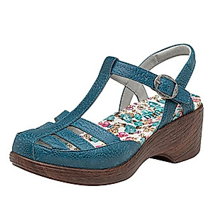 Alegria Women's Summer Roman Candle Teal Leather Wedge Sandal 9.5-10 M US