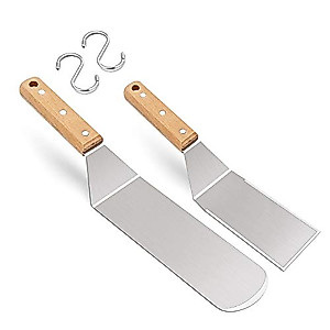 Leonyo Metal Turner Spatula Set of 4, Stainless Steel Griddle Hamburger Turner Spatula for Flat Top Teppanyaki BBQ Cooking, Grill Accessories Replacement Tools, Heavy Duty & Commercial Grade
