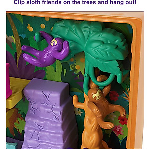 Polly Pocket Playset, Travel Toy with 2 Micro Dolls, Pet Sloths & Surprise Accessories, Jungle Safari Compact