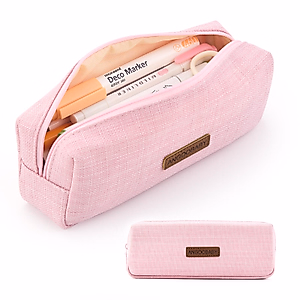 ANGOOBABY Small Pencil Case Student Pencil Pouch Coin Pouch Cosmetic Bag Office Stationery Organizer for Teen School-Pink