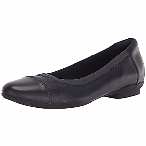 Clarks Women's Sara Bay Ballet Flat, Navy Leather, 5