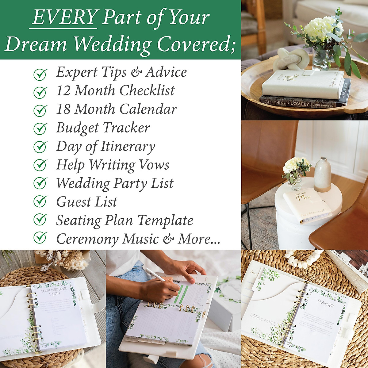 Wedding Planner Book and Organizer for The Bride -Faux Leather, Gold Foil 'Future Mrs' Wedding Binder I Includes Pen, Bookmark & Stickers I Engagement Gifts for Women I Wedding Planning Book Checklist