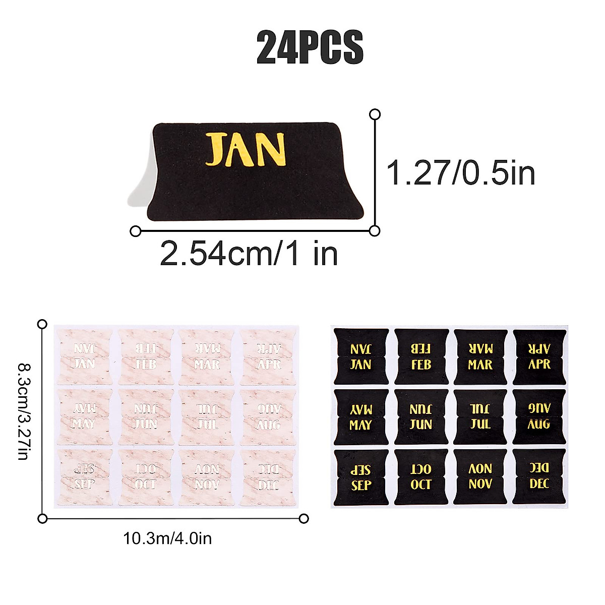KINBOM 24pcs Monthly Tab Stickers, Adhesive Planner Month Tabs Labels Calendar Index Tabs Stickers for Journal Notebook Agendas Office School Home Supplies