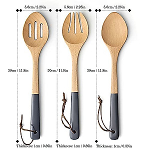 Wooden Spoons for Cooking Set for Kitchen, 12 Inch Large Non Stick Cookware Tools Includes Wooden Spoon, Fork, Slotted Turner, Premium Quality Housewarming Gifts Wooden Serving Utensils