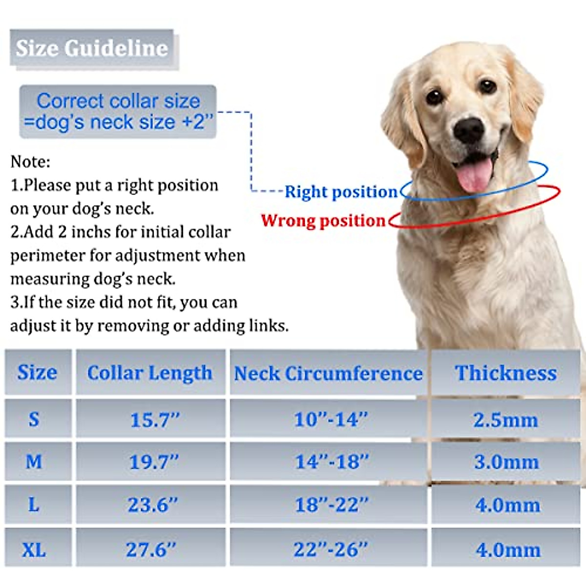 No Pull Dog Collar, Dog Training Collar with Comfort Tips and Quick Release Snap Buckle for Small Medium Large Dogs (Medium,3mm,19.7-Inch,14-18" Neck, Black)