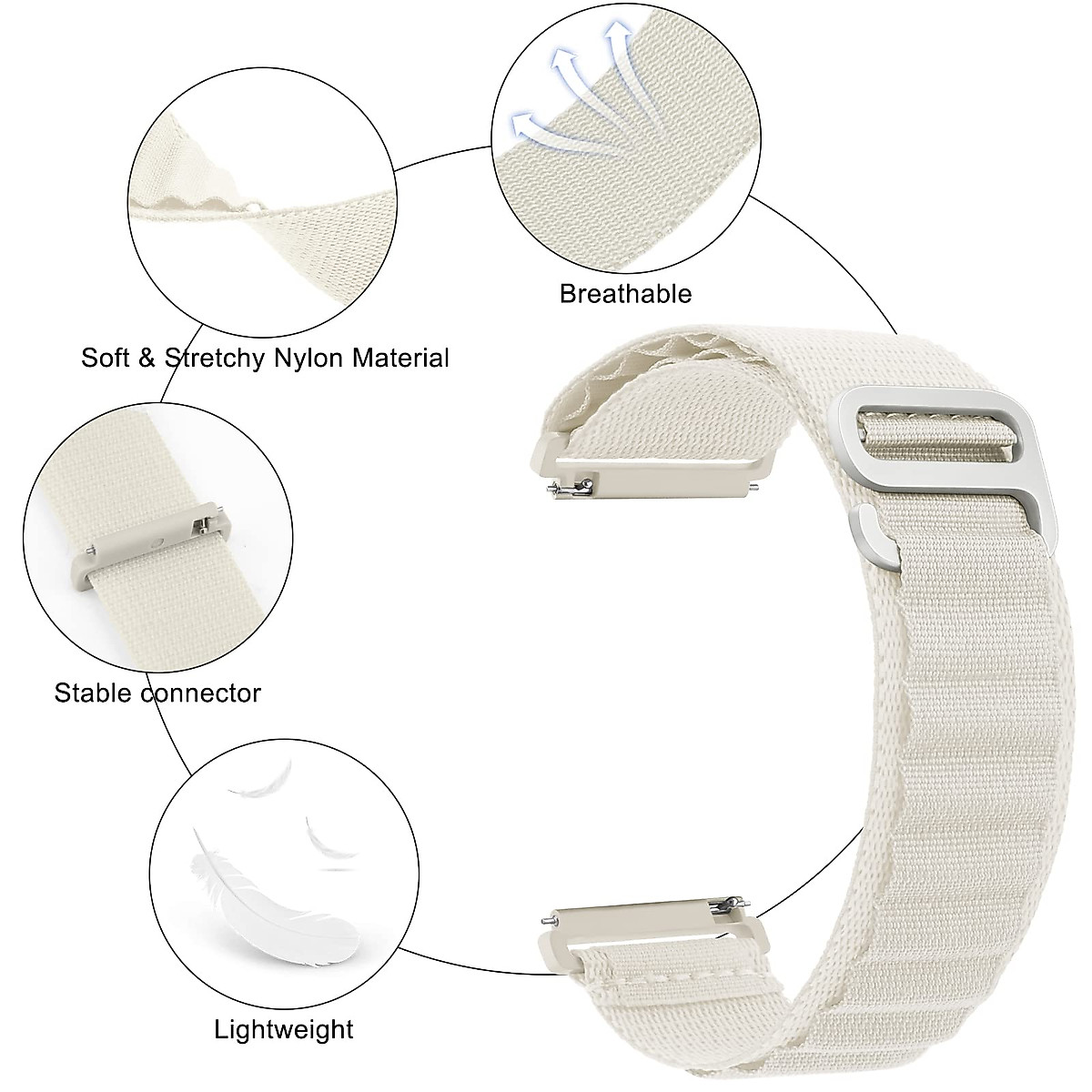 YILED Loop Nylon Bands 20mm 22mm Quick Release Watch Strap, Sport Nylon Solo Loop Rugged Replacement Strap for Women Men (20mm, Starlight)