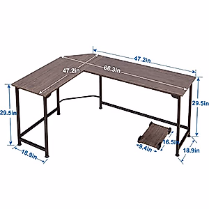 VECELO L-Shaped Corner CPU Stand Study Writing Table Workstation Gaming Computer Desk for Home Office,Coffee, 66