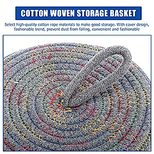 DOITOOL Woven Rope Basket with Lid Decorative Baskets Cotton Rope Woven Basket for Shelves and Coffee Table Grey