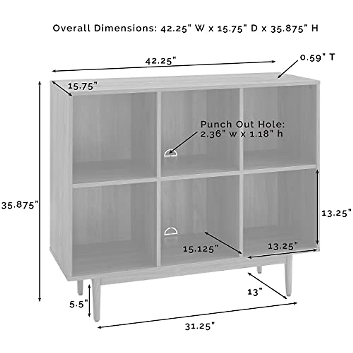 Crosley Furniture Liam Mid-Century 6-Cube Bookcase, White